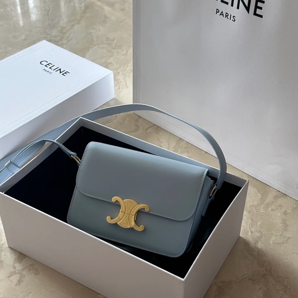 Celine | Bags | Celine Blue Shoulder Bag With Gold Hardware And ...
